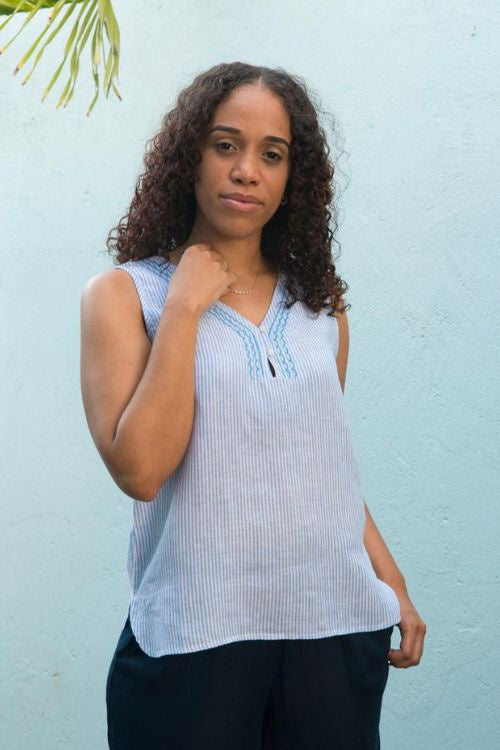 Sleeveless Linen Top – Fish Face